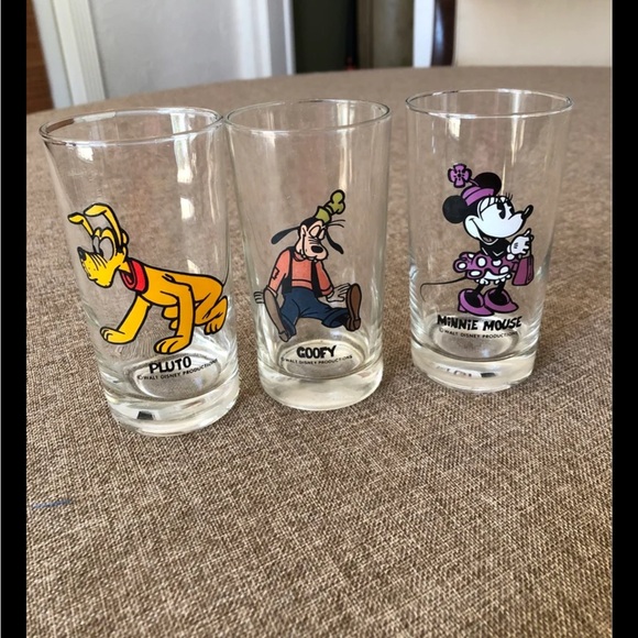 Disney | Dining | Disney Character Glass Set Yellow Green Pink | Poshmark